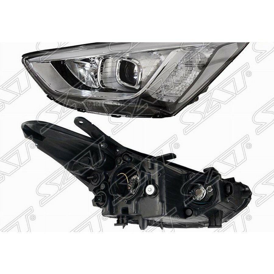 Фара Hyundai Santa Fe 12-15 / Grand Santa Fe 13-16 (Слева/ Галоген/ ДХО/ С электрокорректором) от официального дистрибьютора, SAT, артикул ST2211167L