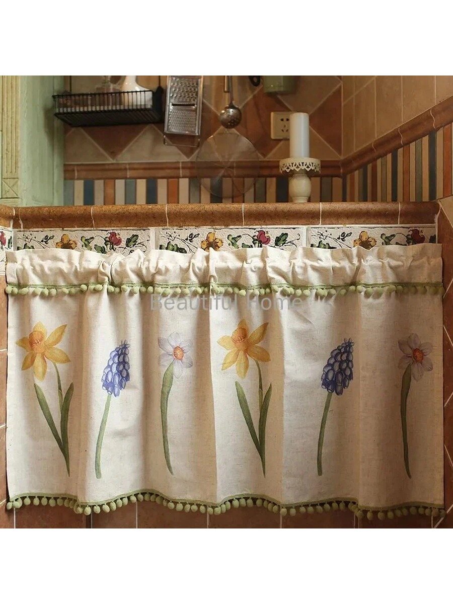 Штора-кафе 58х275 см бежевый, хлопок, без крепления, 1 гардина