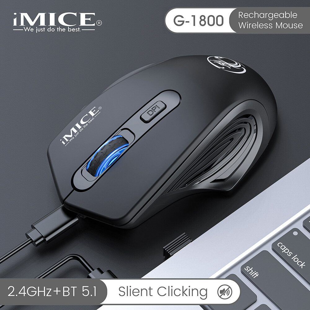 Беспроводная мышь iMICE G-1800, двухрежимная, с зарядкой, тихая, черная, 2.4G, оптическая, для игр и офиса, для