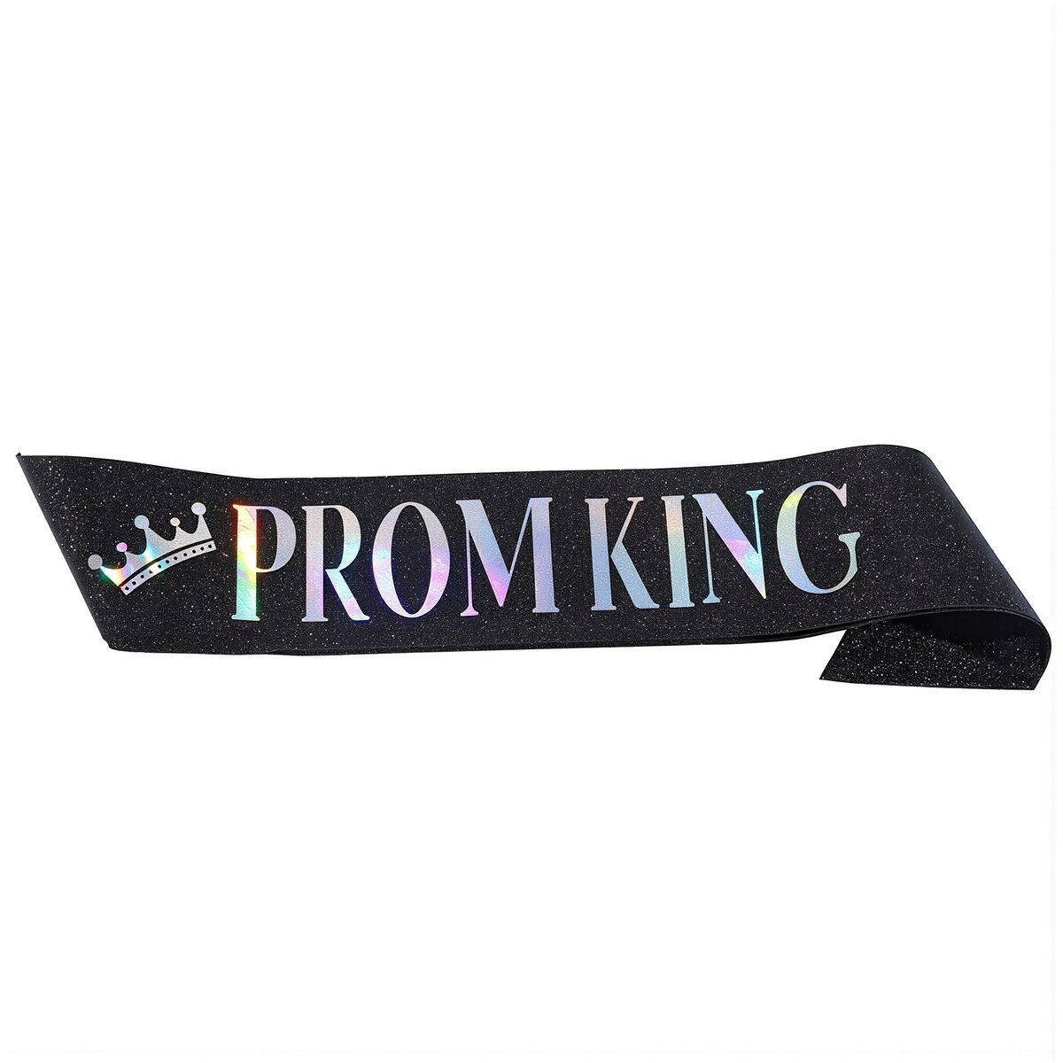 Яркая аксессуарная лента для тематической вечеринки PROM KING, черная с блестками, голографическая печать короны и надписи, с безопасной булавкой для быстрой фиксации на одежде