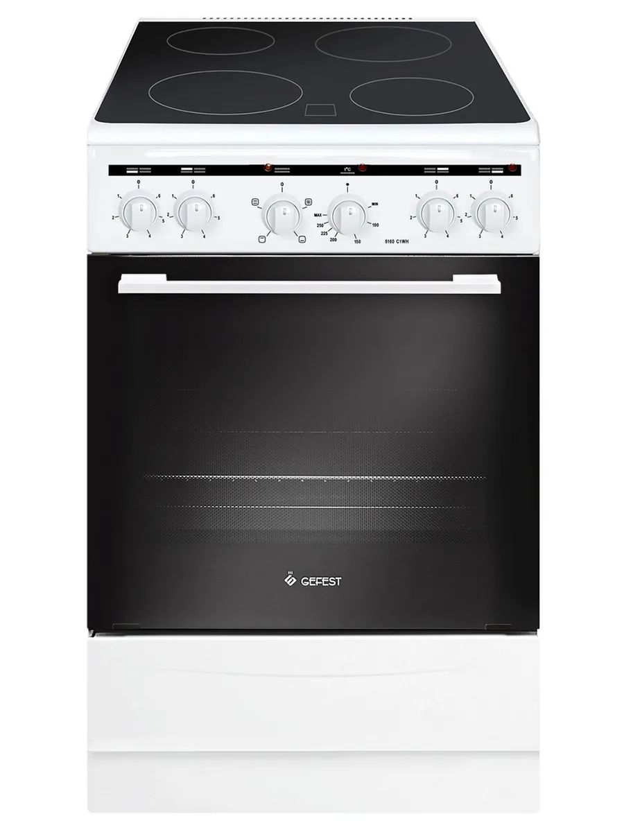 Электрическая плита GEFEST ЭП Н Д 5160 C1WH, духовка 55 л, индикация остаточного тепла, защита от детей, стеклокерамика