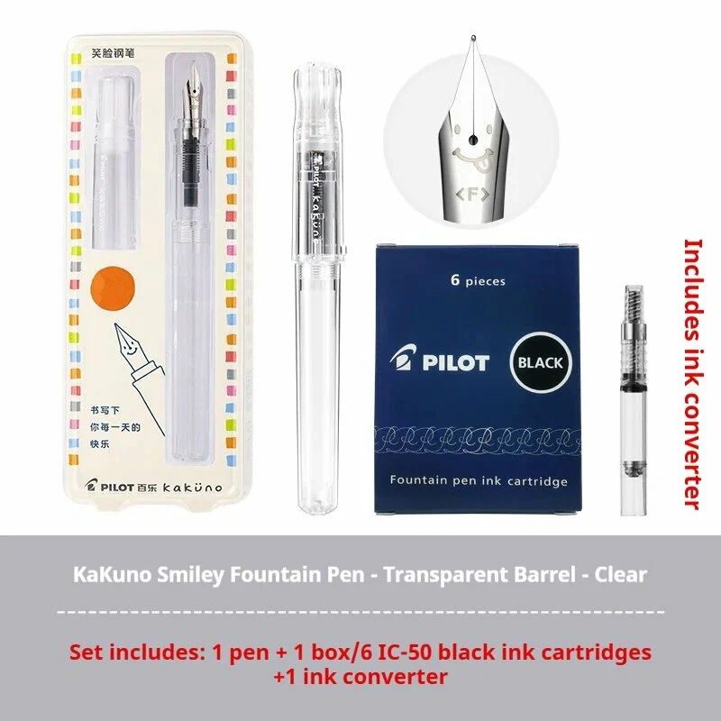 Перьевая ручка Pilot Kakuno, Черный, F, TR Pen Converter Sac