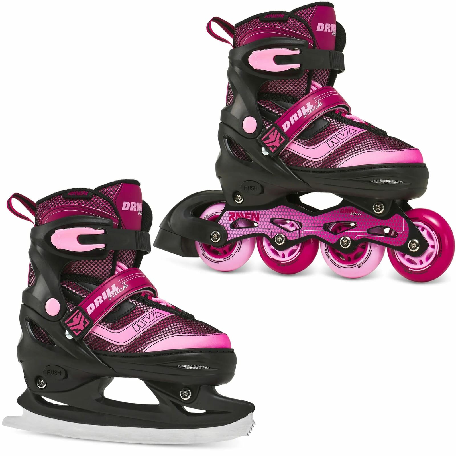 DECATHLON ролики-коньки регулируемые 2-в-1 Raven Drill, черный/красный, размер 38/42