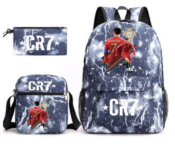Футбольный набор 3 в 1: рюкзак, сумка, пенал с принтом Cristiano Ronaldo , 43×29×15 см, 660 г, водоотталкивающий, для школьников