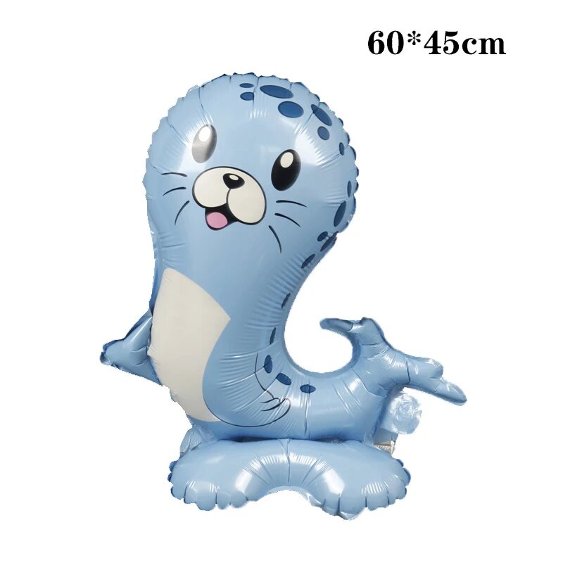 Шарик 3D животное тюлень, 60*45 см, голубой