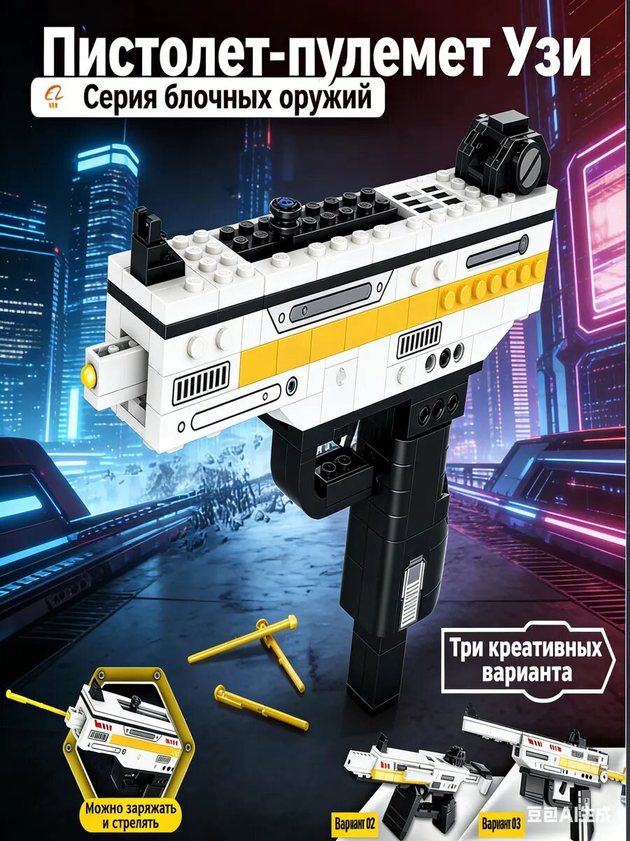 Конструктор пластиковый стреляющее оружие UZI