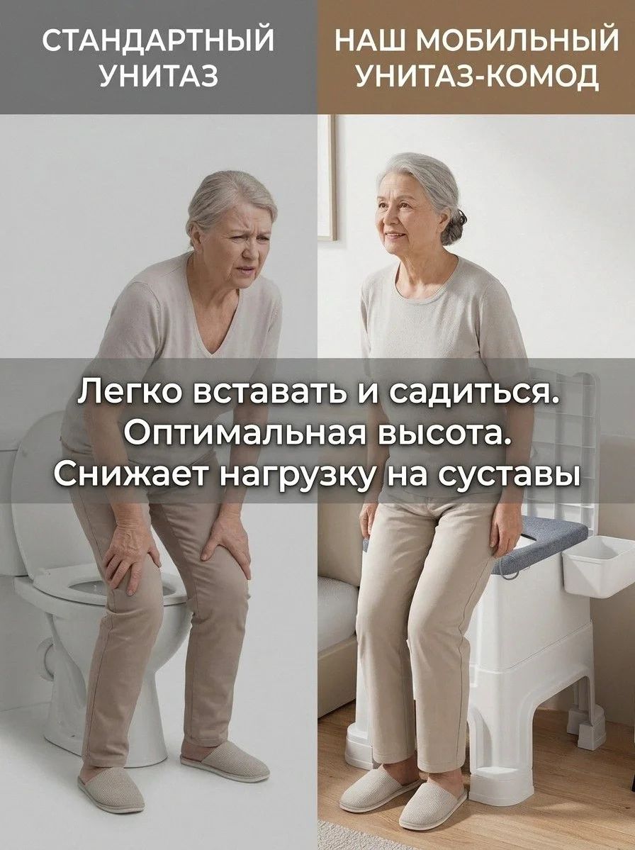 Портативный туалет‑стул высота 47 см, пластиковый, мягкое сиденье, для беременных, пожилых людей — фото 1