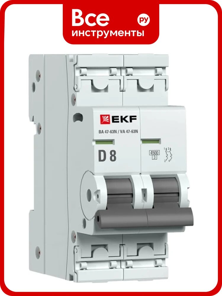 Автоматический выключатель EKF ВА 47-63N 2P 8А (D) 4,5 кА PROXIMA M634208D