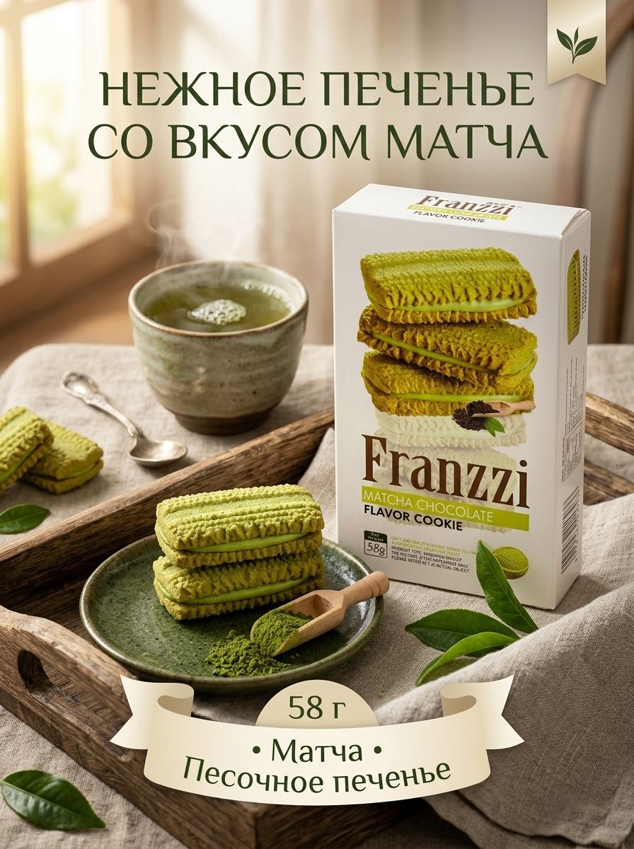 Печенье-сэндвич песочное со вкусом матча 58 гр
