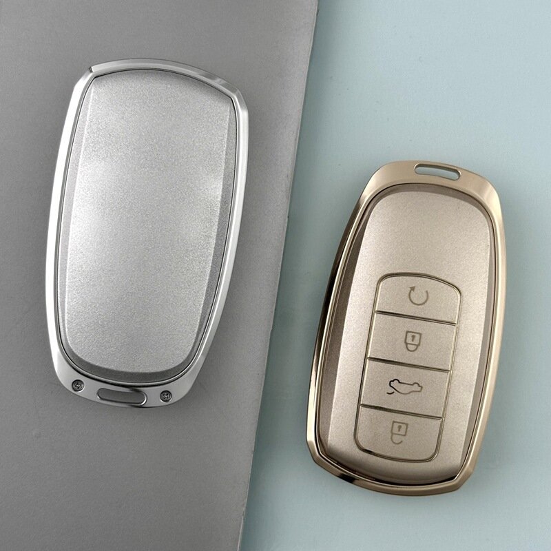 Ключевой чехол из металла для Chery C16J4 4-кнопочный, шампань-золотой, подходит для Tiggo 3x/5x/7