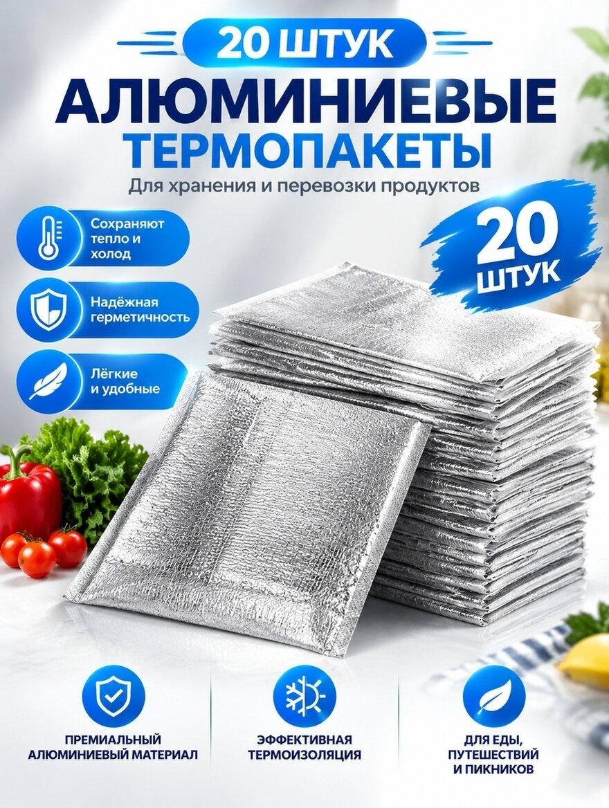 Пакеты Для Хранения Из Алюминиевой Фольги 20 Штук Термоизоляционные Пакеты Для Хранения 25.00X20.00X0.30Cm
