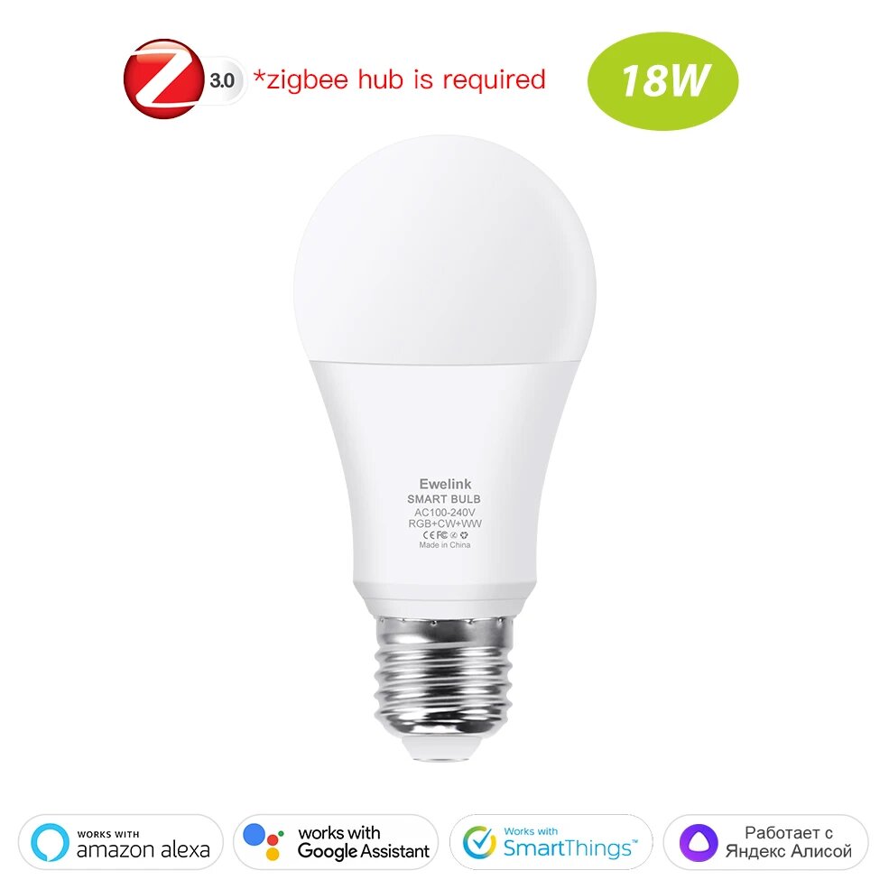 Ewelink Умная светодиодная лампа RGB+CW+WW Zigbee 18W