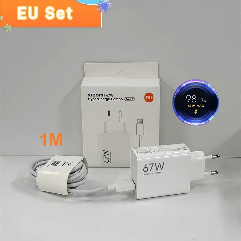 Оригинальное Зарядное Устройство Xiaomi 67W С Кабелем USB Type-C, Вилка EU/US, Для Xiaomi 17T, 15T, 14, 13, 12, 11, Redmi Not.