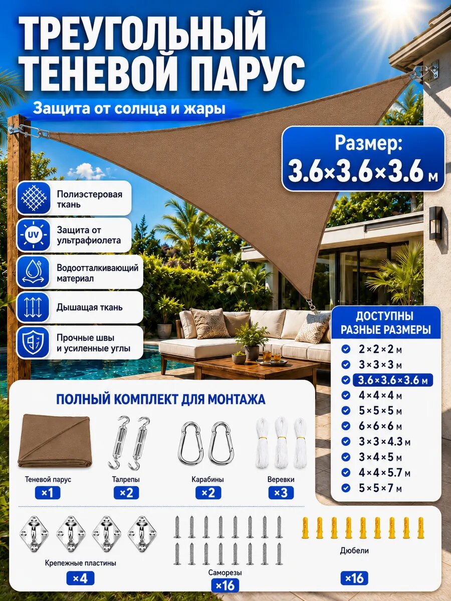 Тент теневой парус для террасы беседки машины