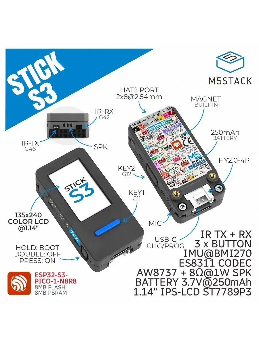 Микрокомпьютер M5Stack StickS3 — фото 1