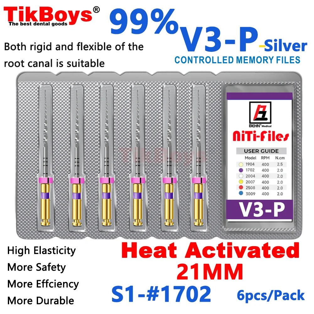 Стоматологические файлы TikBoys V3-P Silver 21MM 6шт