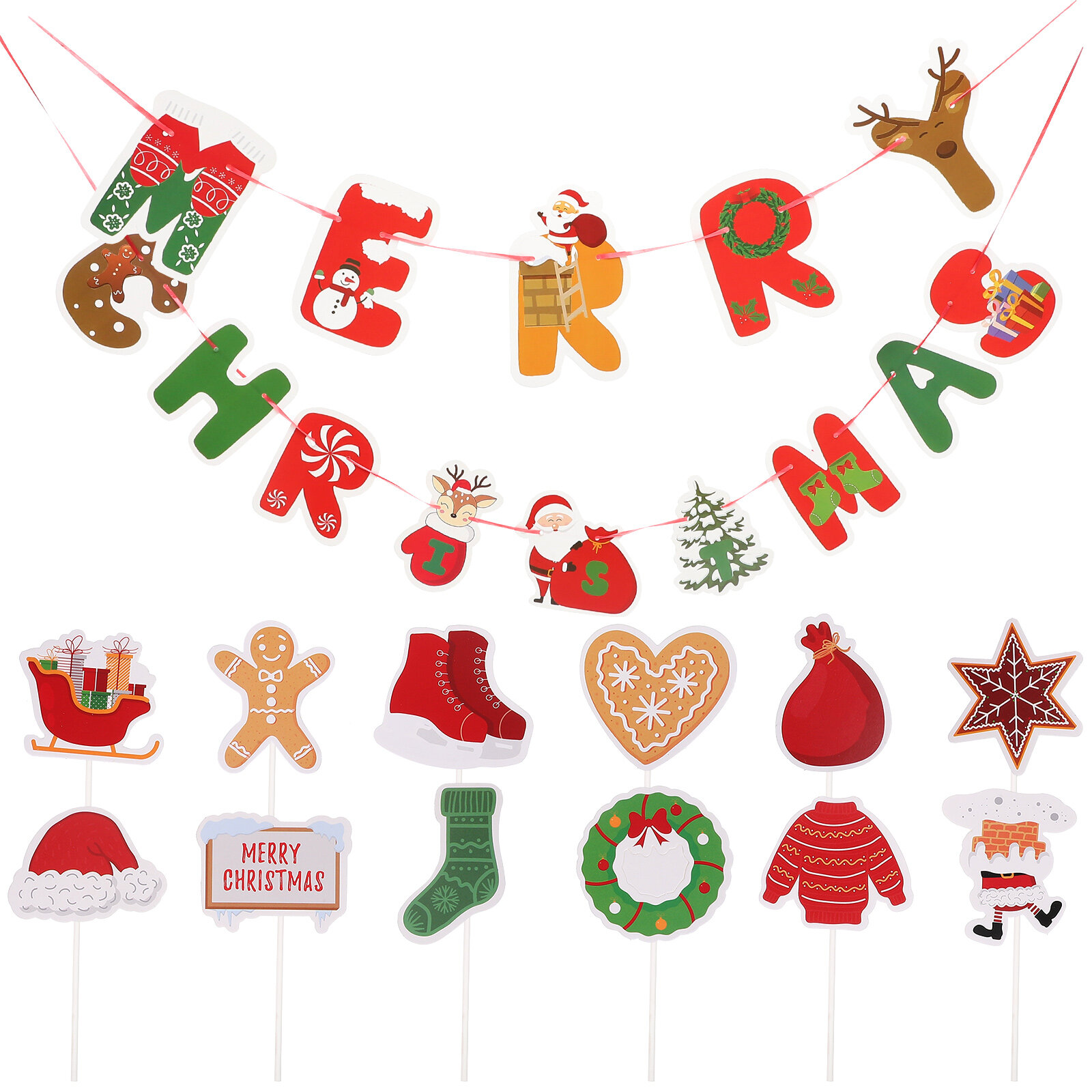 Набор Изделий Для Украшения Праздничного Торта И Баннера Merry Christmas 1 Шт Декор Для Рождества 16X14X0 10Cm