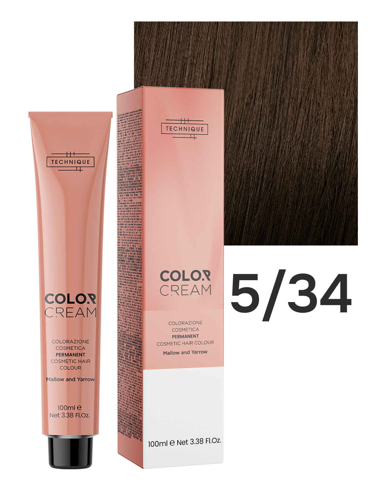 Крем - краска для волос профессиональная Technique Color Cream Permanent Cosmetic Hair Colour 5.34 Светлый каштановый Золотисто-медный, 100 мл
