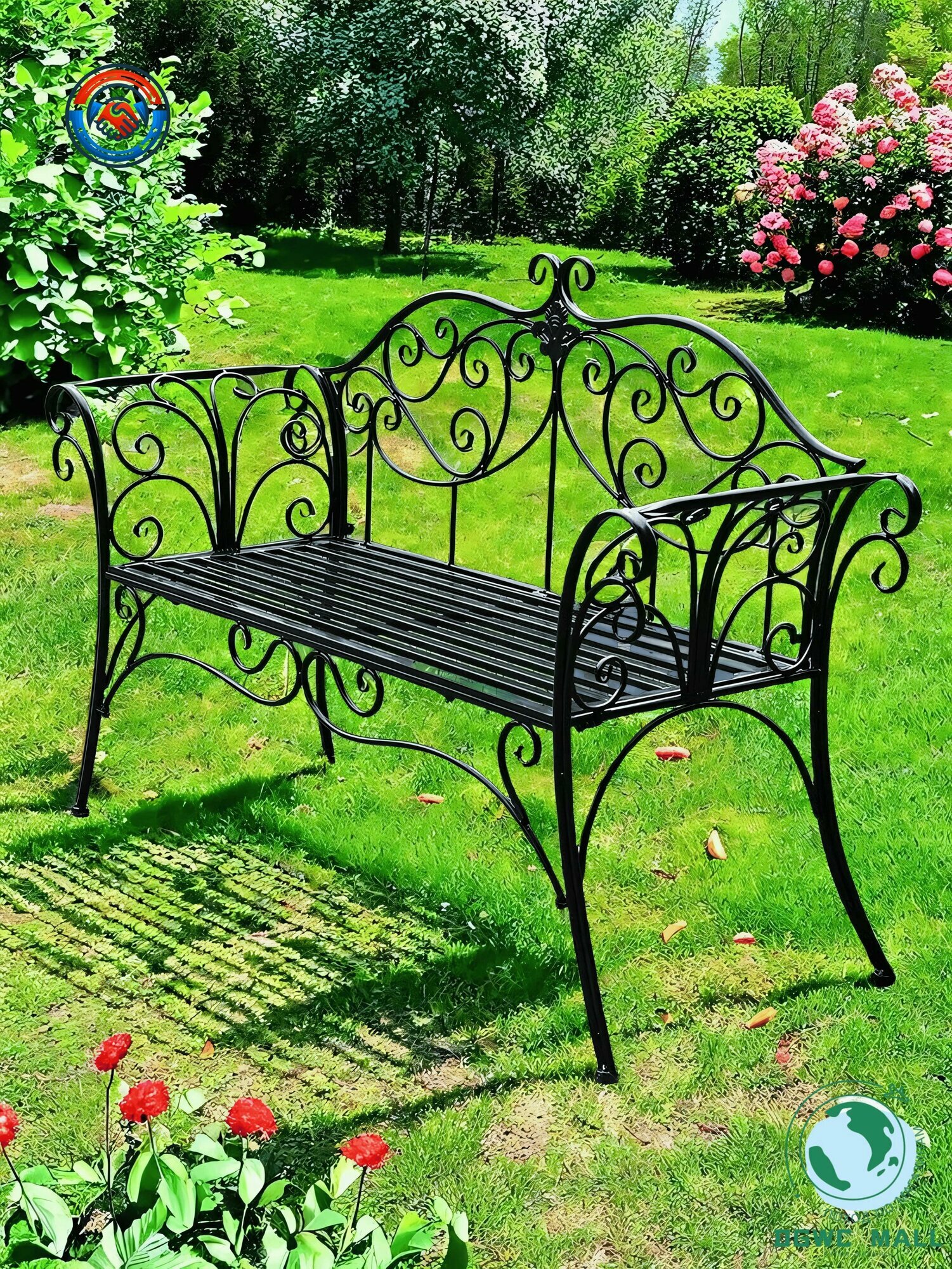 Двухместный садовый стул европейского стиля из чугуна, черный 133 см, антикоррозийная ретро-скамья для сада, веранды, ресторана и улицы