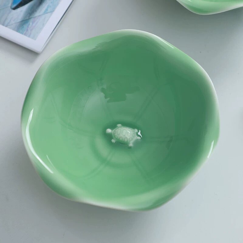 Керамическая чаша из лонцюаньской селадоновой керамики, в форме листа лотоса, с узором черепахи, 5inch см, в китайском