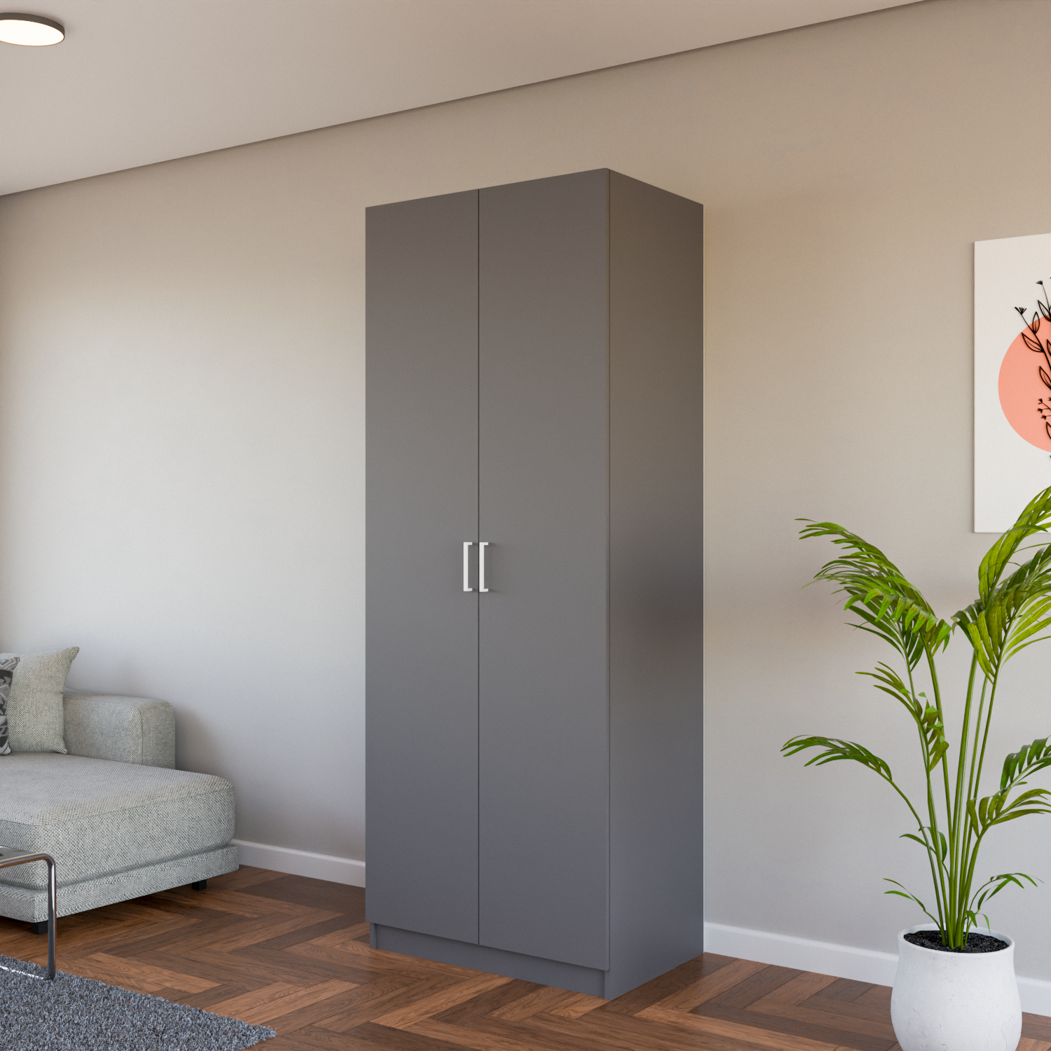 Шкаф распашной Майло| Корпус ЛДСП Графит| Фасад ЛДСП Графит| Ручка белая