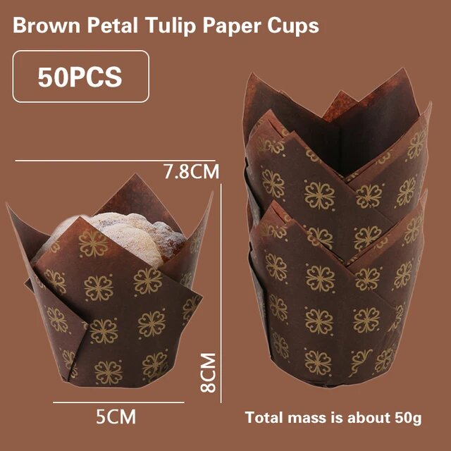 50 шт. бумажных формочек для кексов в форме тюльпана, маслостойкие вкладыши для выпечки кексов, инструменты для украшения кексов, формочки для кексов.