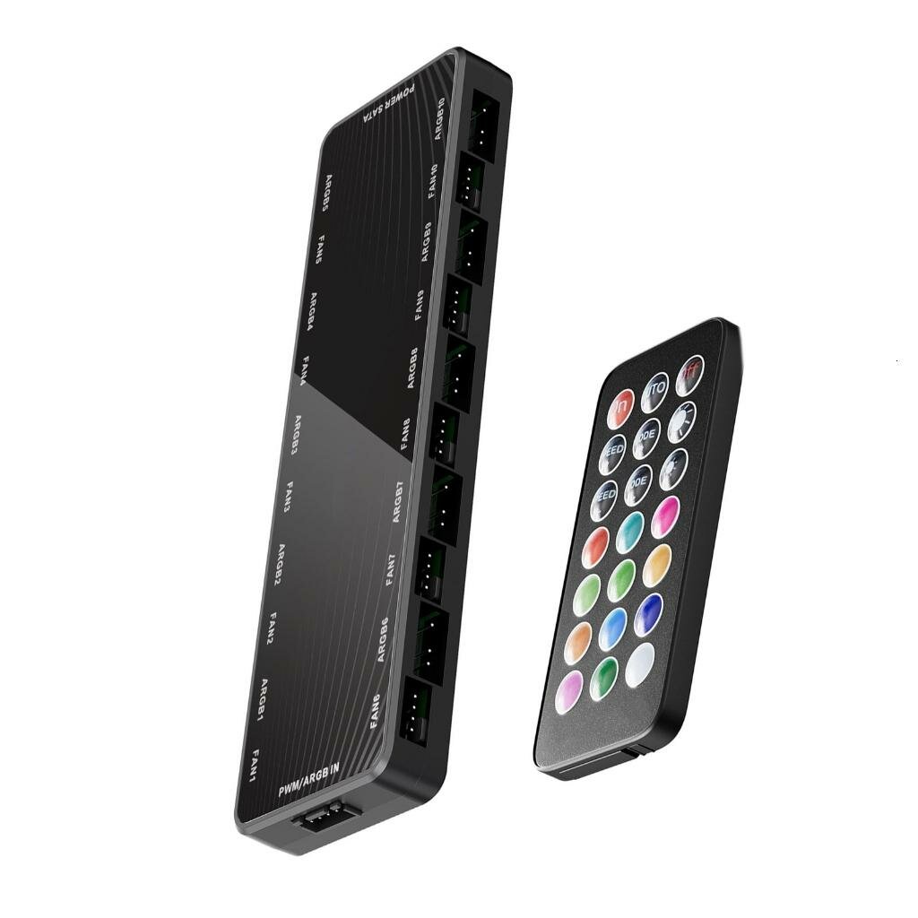 Контроллер вентиляторов ARGB PWM 10 портов, Черный