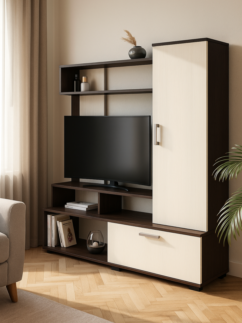 Стенка "Сивена" цвет: корпус венге/фасад бодега светлая размер: 1500x370x1460 мм