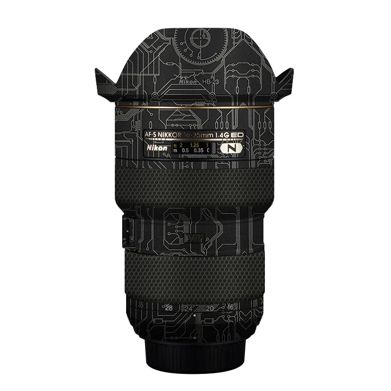 Nikon AF-S 16-35mm f/4G ED Ультра-широкоугольный зум-объектив с черной цепной текстурой и темно-золотой отделкой