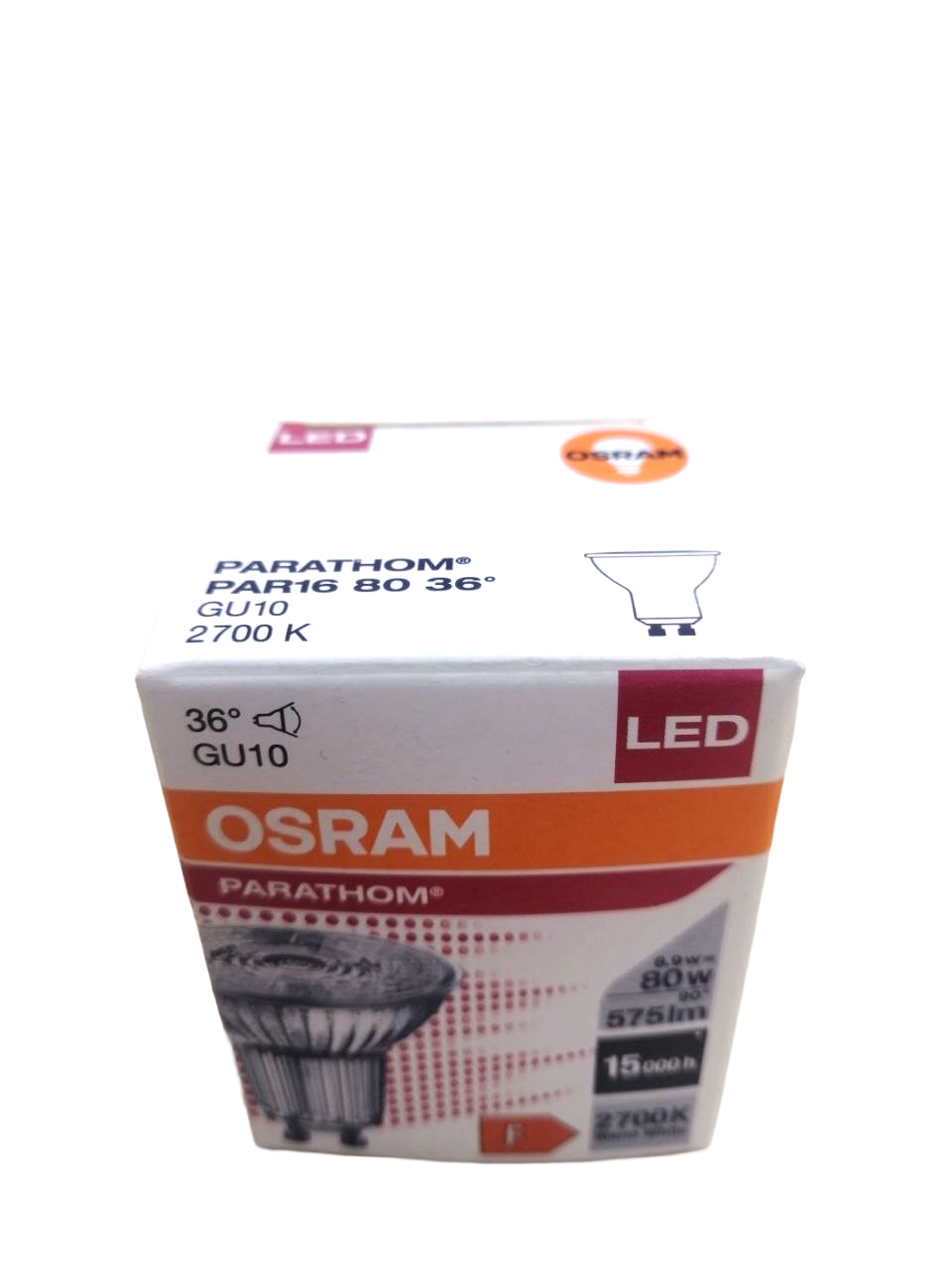 Лампа OSRAM 6.9 Ватт GU10 2700K 2-PARATHOM Spot PAR16 GL 80 non-dim 6,9W/827 угол 36° 575 Лм 220-240V, стеклянная колба
