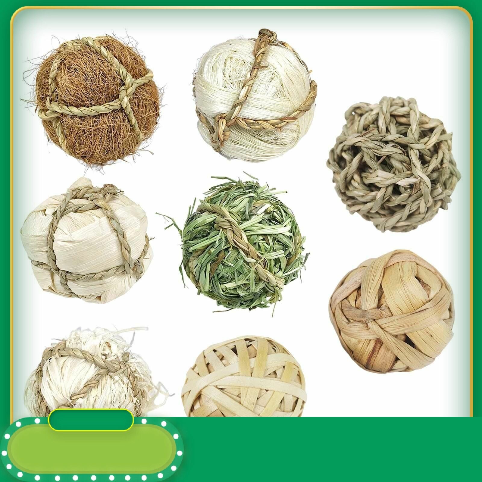 Жевательная игрушка для кроликов и грызунов, натуральный травяной шарик ручной работы, 8 штук, для стачивания зубов