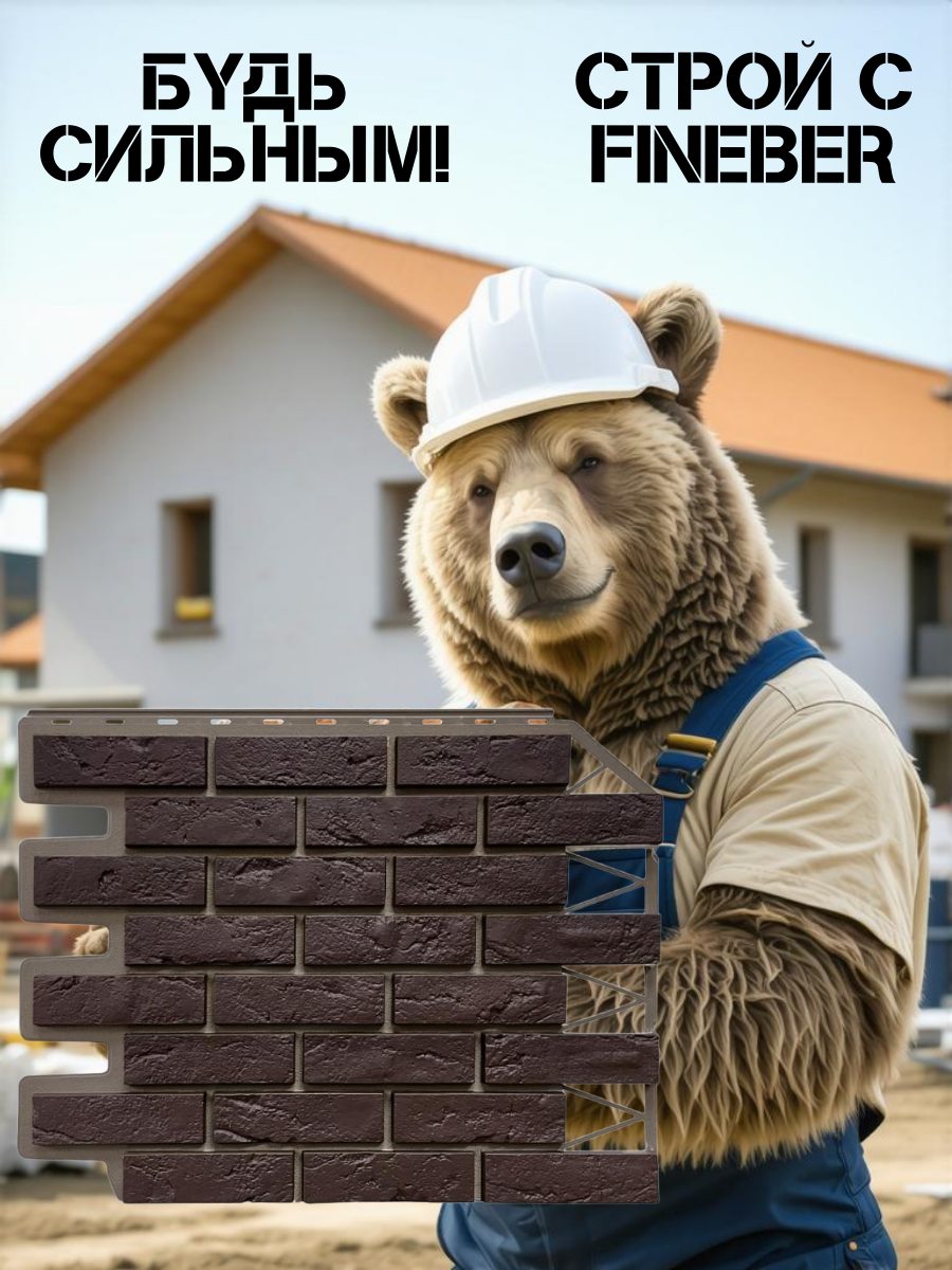 Фасадная панель FINEBER "Кирпич Баварский", коричневый цвет, 59x79 см, 10 шт