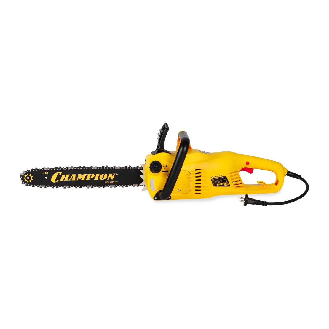 Пила цепная электрическая CHAMPION 520N-16, 2кВт, 57 звеньев, 8000 об/мин, бак 0.14 л, желтый
