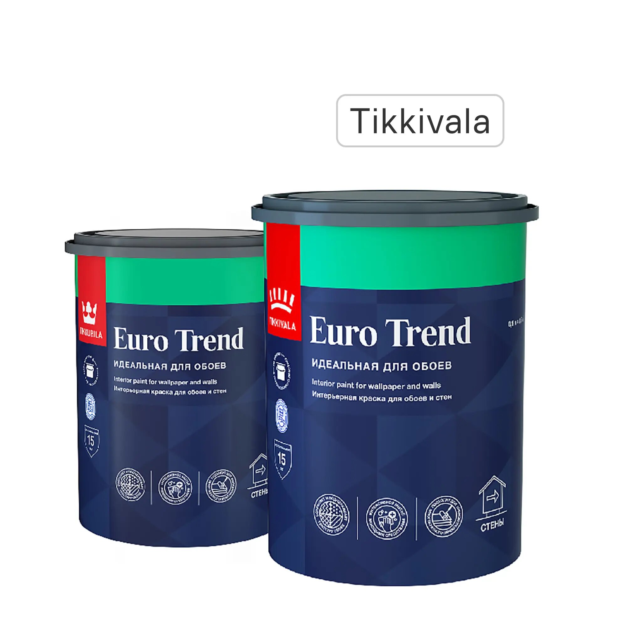 Краска для обоев Tikkivala Euro Trend моющаяся матовая цвет белый база А 0.9 л