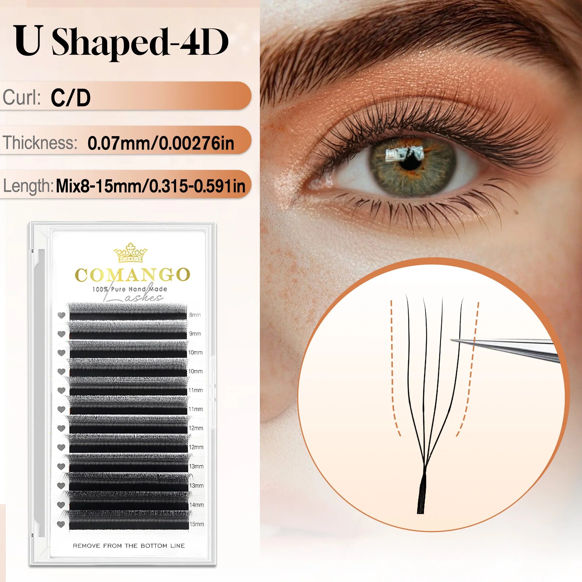 CoMango У-образные ресницы 8-15 мм, C/D, u-4d