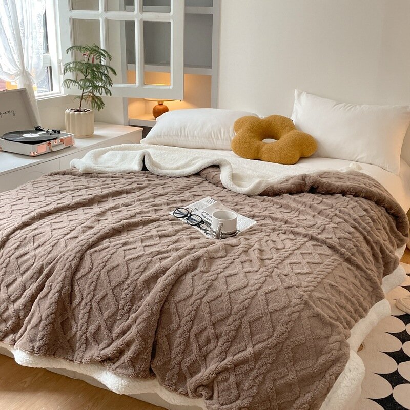 Зимнее новое одеяло из тафты и овечьей шерсти, одеяло для спальни, офиса, дивана, утолщенное плед, оптовая продажа