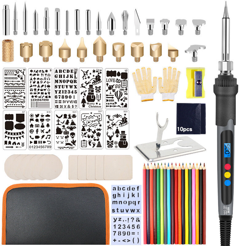 Набор электрических паяльников с цифровым дисплеем для пирографии 110V, огненная паяльная ручка, набор для выжигания по дереву