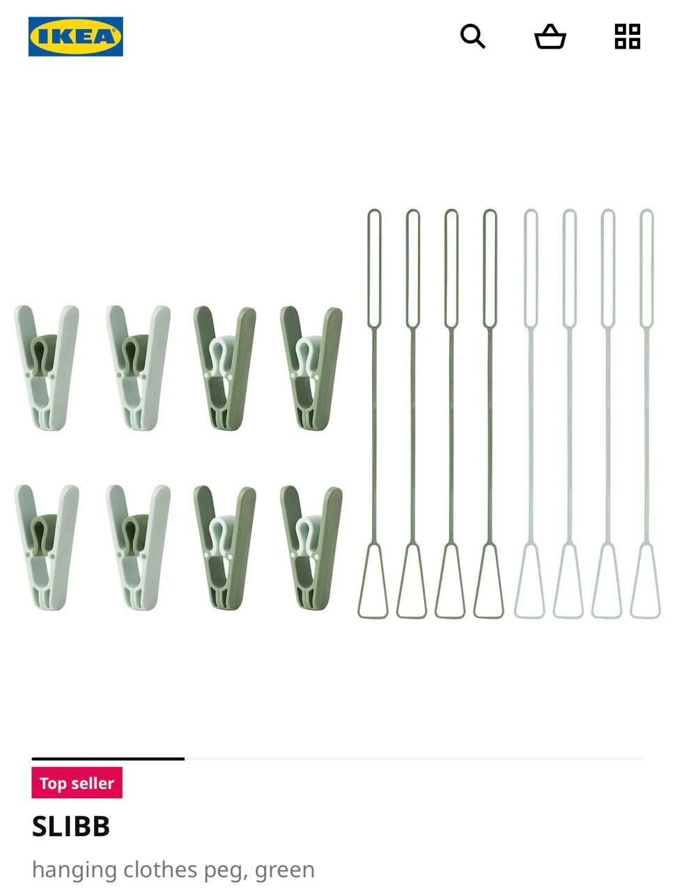 Прищепки для белья с подвесами IKEA SLIBB, для белья, 8 шт, бирюзово-зелёные