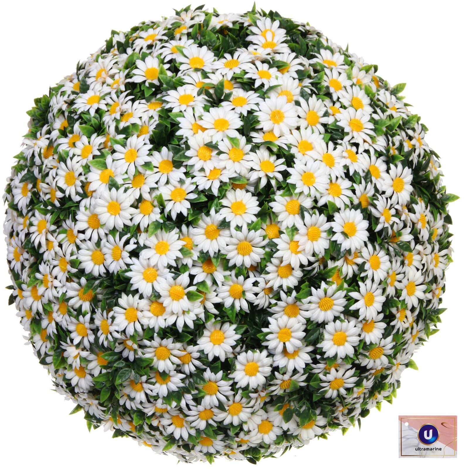 Декоративный шар «Самшит» с цветами, искусственное растение, диаметр 45 см, белый, микс цветов