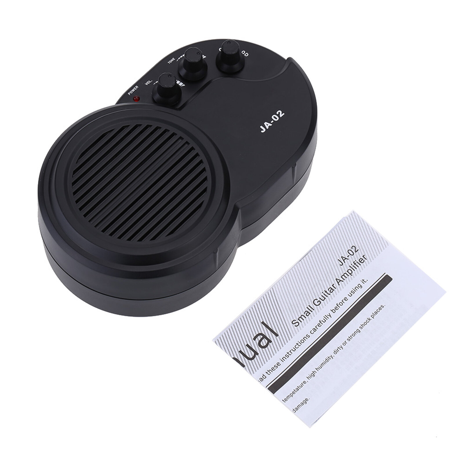 Миниатюрный усилитель для электрогитары JOYO JA-02 мощностью 3 Вт с регулировкой громкости, тембра и искажений.