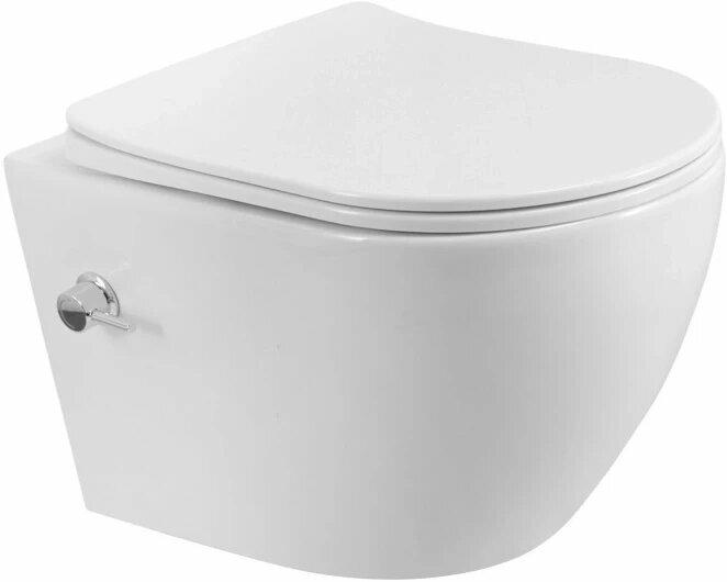 Унитаз подвесной BelBagno Marino BB7026CH-TOR-BS/SC безободковый, с функцией биде, торнадо, с сиденьем микролифт, белый