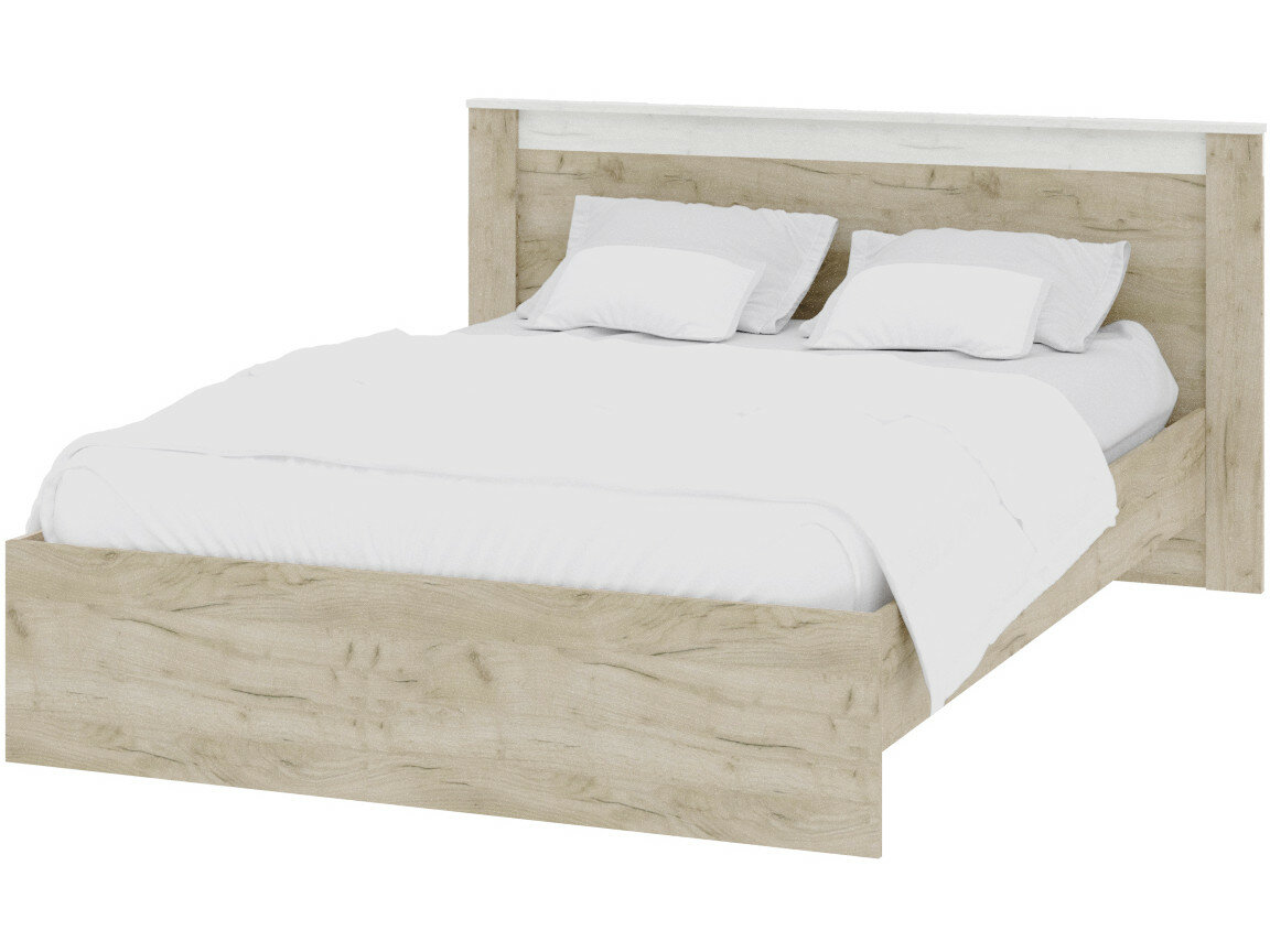 Кровать 140х200 с настилом ДСП - Крафт серый/Дуб крафт белый