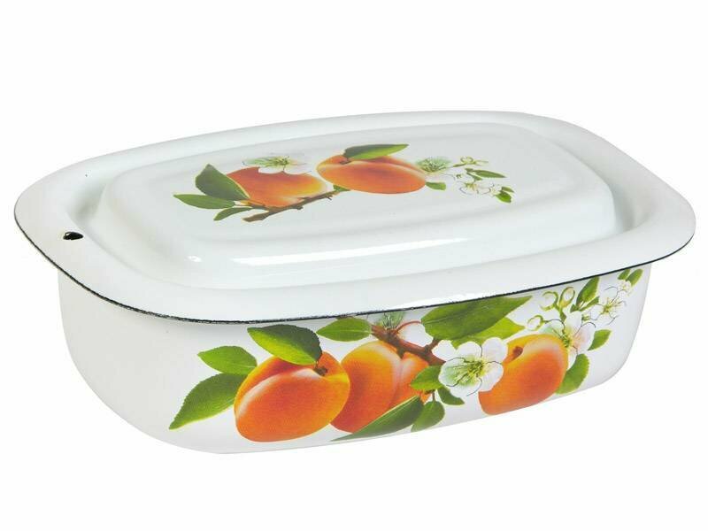 Лоток 0.6л эмалированный с крышкой, с рисунком