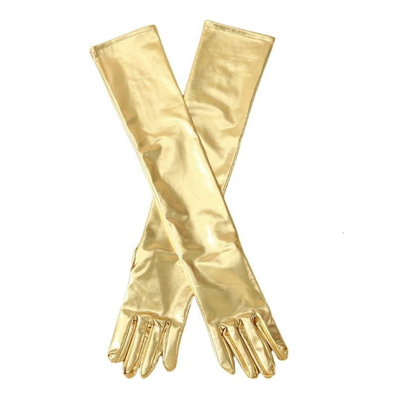 Удлиненные перчатки из лакированной кожи-золото