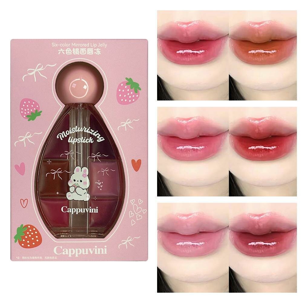 Cappuvini Six Color Mirror Lip Jelly Water Glossy Glossy Toot Lipstick Solid Student S3J5