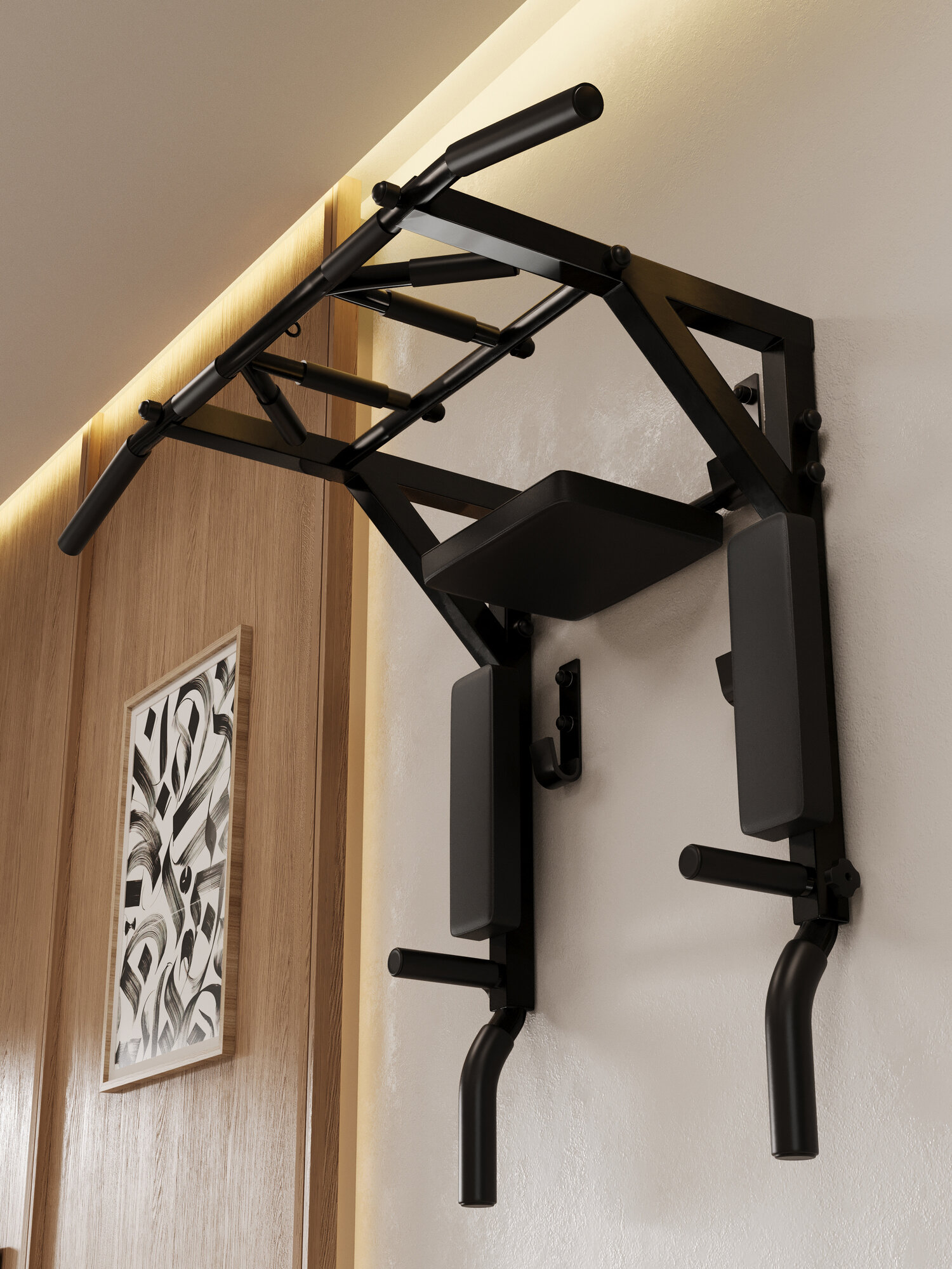 Турник настенный 3 в 1 Брусья Пресс на петлях