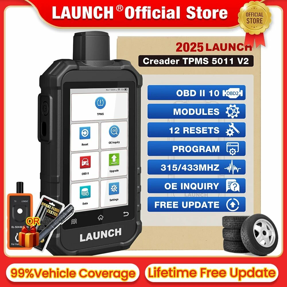 LAUNCH X431 TPMS CRT 5011 V2 Инструменты для диагностики давления в шинах 315/433 МГц RF-Sesor Активация Автомобильный сканер OBD2 12 сбросов Бесплатное обновление EU RU UK Version