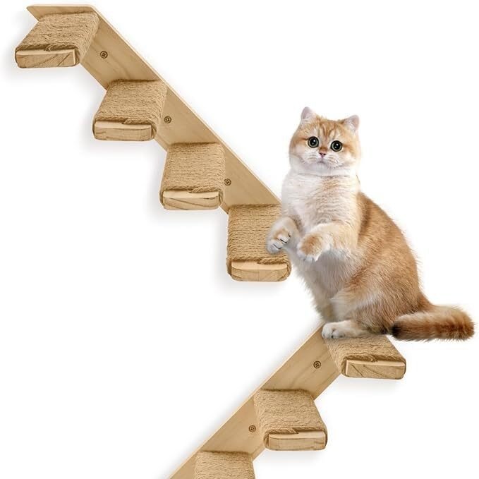 2-ярусный деревянный кошачий домик с сизалем, настенная кошачья лестница и когтеточка для домашних кошек