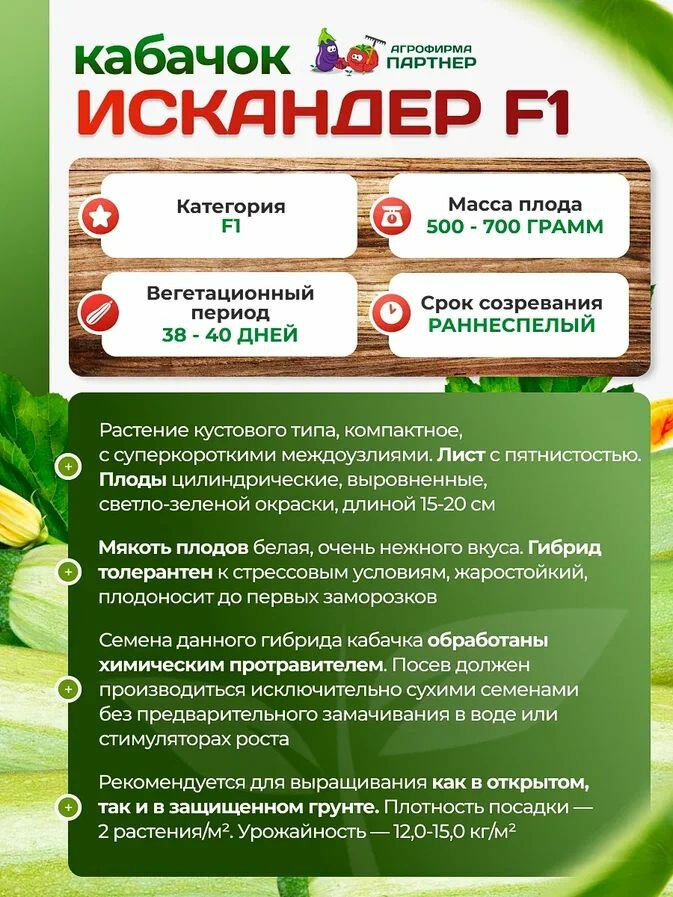 Семена кабачков Искандер, Агрофирма Партнер — фото 1
