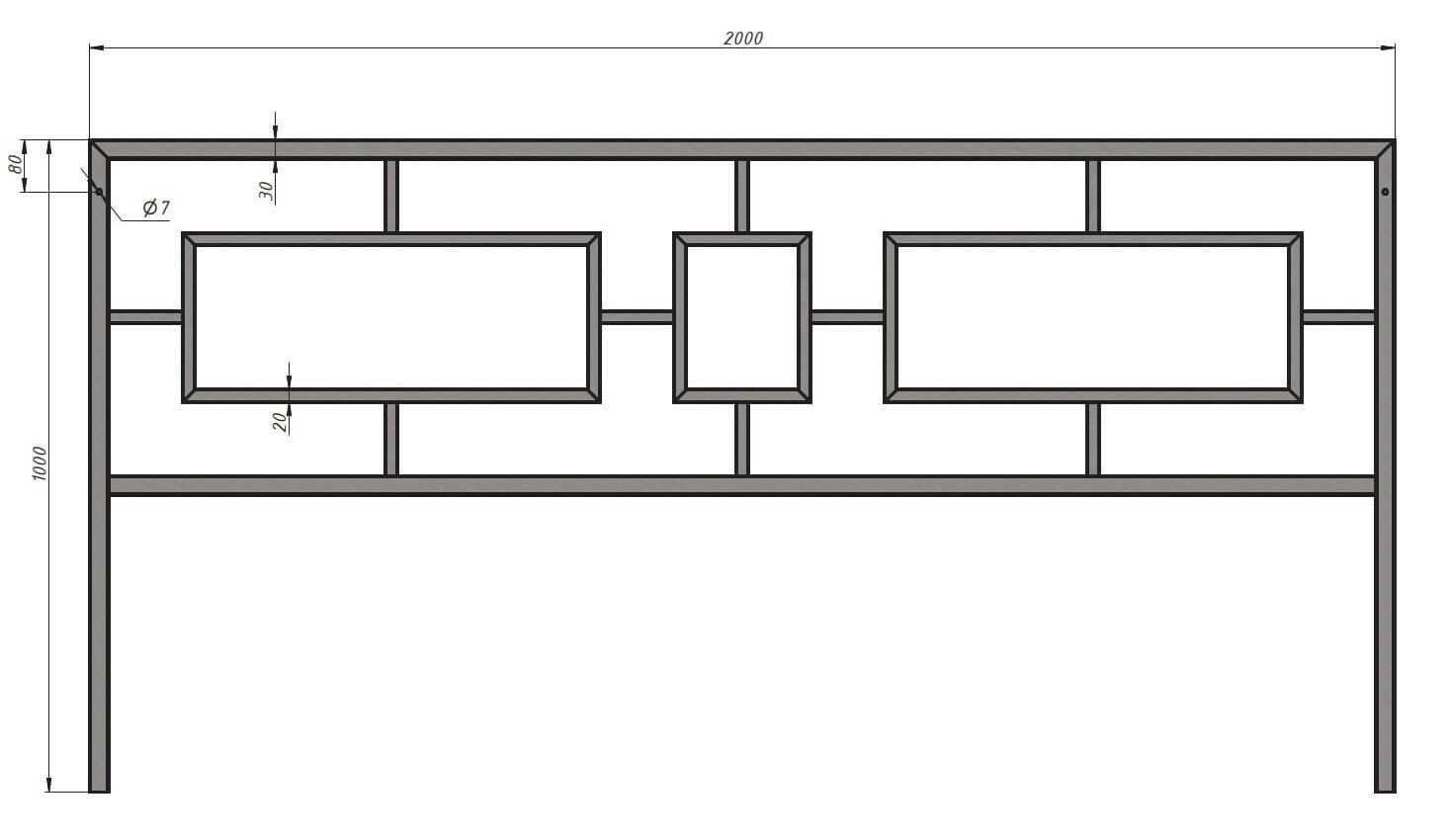 Ограждение 100х200 см, профиль 30х30, 20х20 стенка 1,5 мм, 1 шт